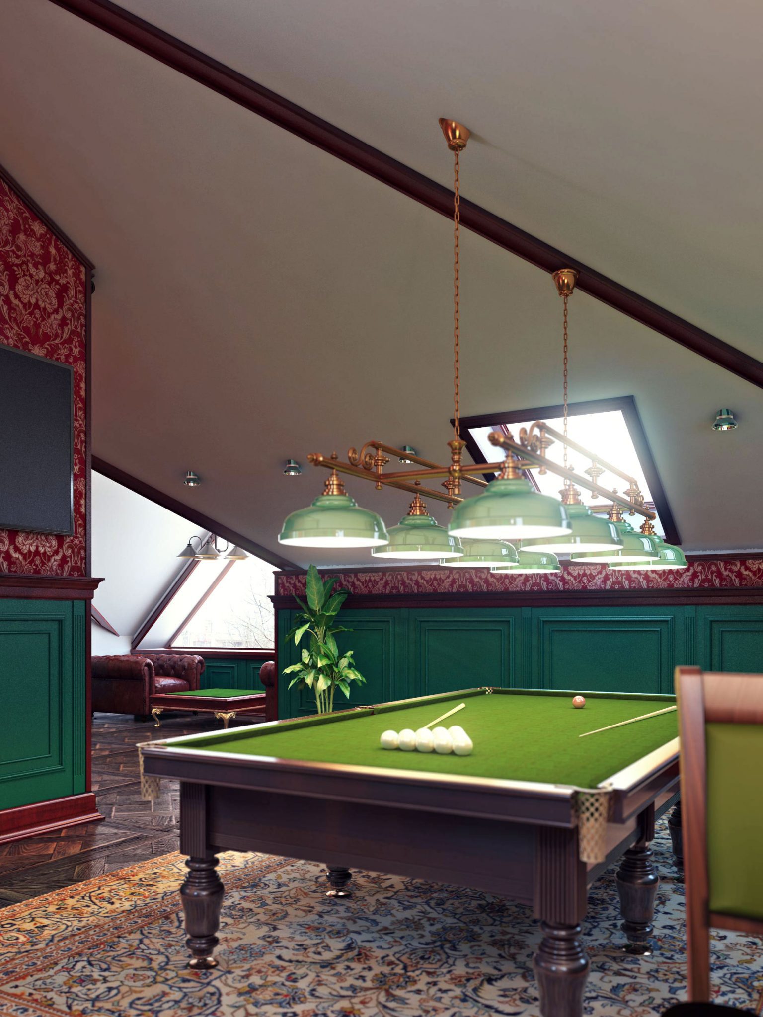 Classic style Luxury Villa Billiard Room - Architectural visualization ...